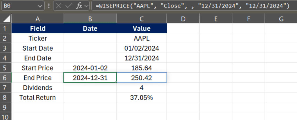 How to Calculate Total Return in Excel (Step-by-Step) - Wisesheets Blog